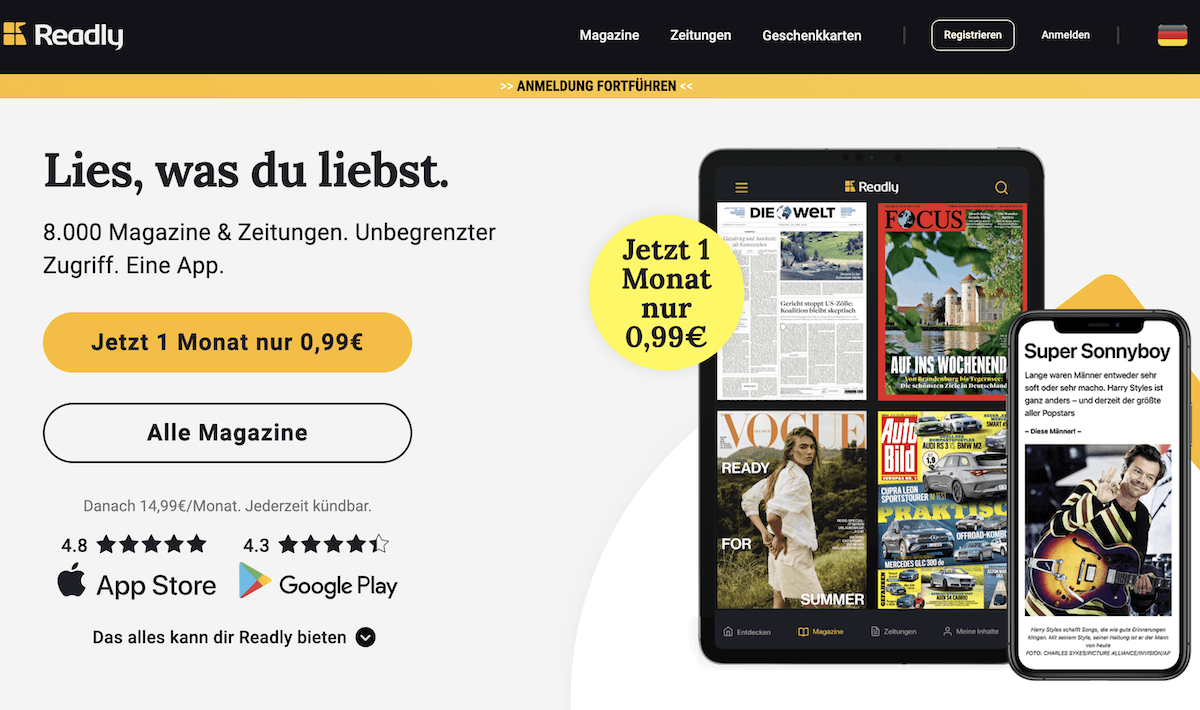 Readly Gutschein März 2026 • 6 Readly Gutscheincodes